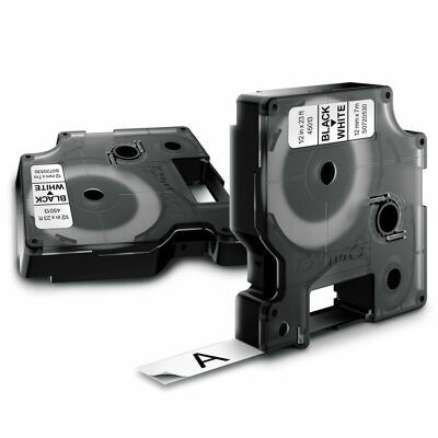 Lettertape | Dymo D1 | Witte tape met zwarte opdruk | 12 mm x 7 m | Heutink.nl